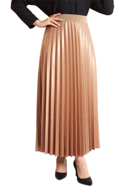 Linavis Kadın Deri Görünümlü Piliseli Etek BGL-ST01797