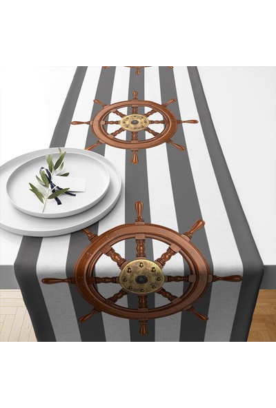 Lux Vie Marin Runner 40 x 140 cm Desenli Kalın Keten Dokuma Marin Masa Örtüsü Runner Lux Vie Marin Runner 40 x 140 cm Desenli Kalın Keten Dokuma Marin Masa Örtüsü Runner