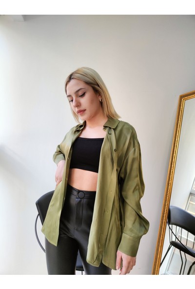 Viya Yeşil Saten Gömlek