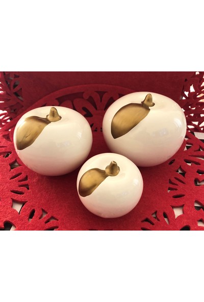 Miroş Home 3’lü Seramik Beyaz Dekoratif Elma Obje