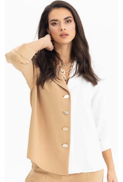Seçil Kadın Renk Geçişli Ceket Yakalı Bluz 2911012 Camel