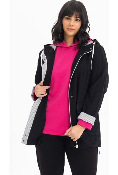 Galaxi Kadın Büyük Beden Çizgi Desen Detaylı Ceket 3051043 Siyah