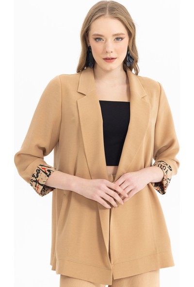 Seçil Kadın Astarlı Desenli Blazer Ceket 291222401028 Camel