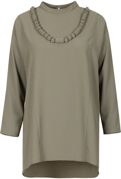 Seçil Kadın Yuvarlak Yakalı Kolyeli Tunik 2911018 Haki