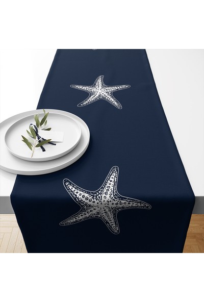 Lux Vie Marin Runner 40 x 140 cm Desenli Kalın Keten Dokuma Marin Masa Örtüsü Runner Lux Vie Marin Runner 40 x 140 cm Desenli Kalın Keten Dokuma Marin Masa Örtüsü Runner