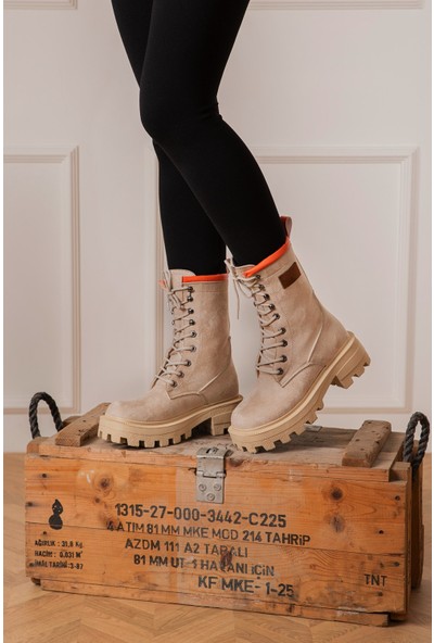 Zabina Kadın Nut Süet Deri Bağcıklı Postal Bot Bootie 4101 08