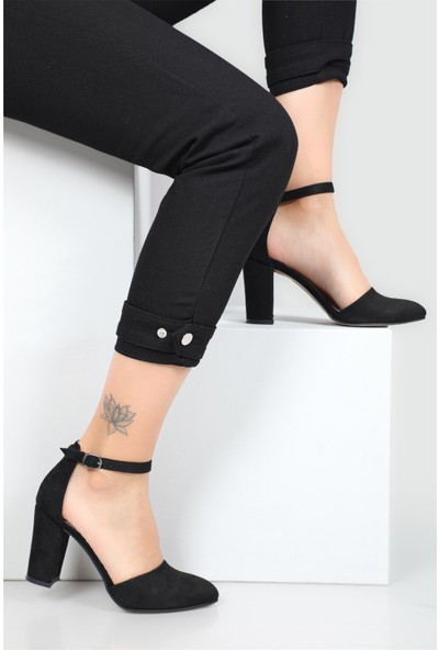 Carla Bella Bilekten Bantlı 9 cm Topuklu Siyah Süet Kadın Ayakkabı Mira Carla Bella Bilekten Bantlı 9 cm Topuklu Siyah Süet Kadın Ayakkabı Mira
