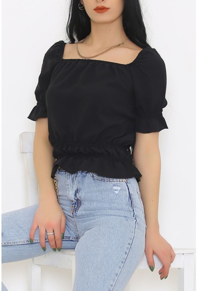 Bkmc Yaka Lastikli Bluz Siyah