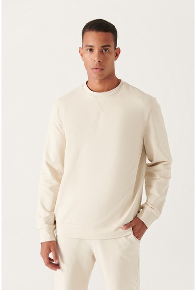 AVVA Erkek Taş Bisiklet Yaka Düz Sweatshirt E001200