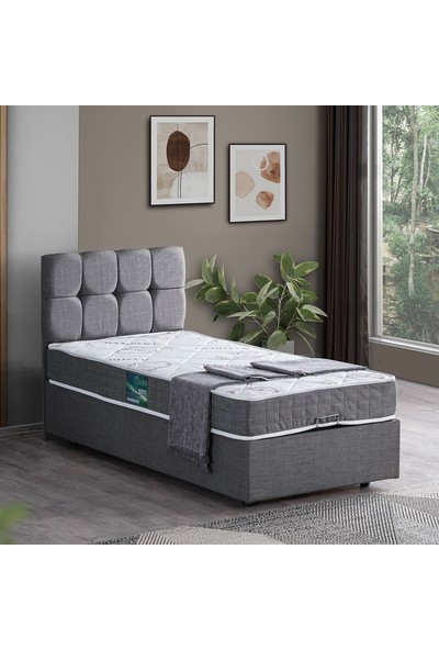 Setay Setay, Berlin Tek Kişilik Baza Başlık Comfort Yatak Seti, Gri