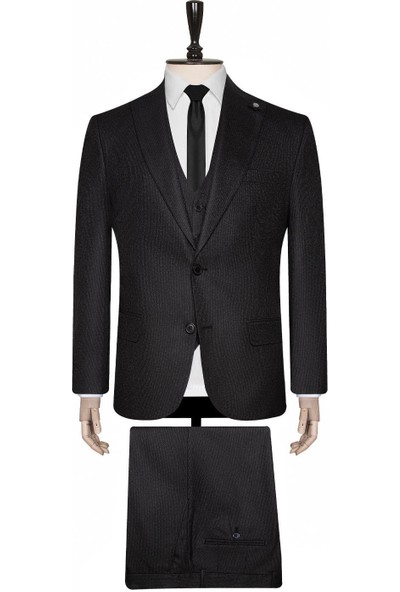 Süvari Yelekli Siyah Slim Fit Takım Elbise Süvari Yelekli Siyah Slim Fit Takım Elbise