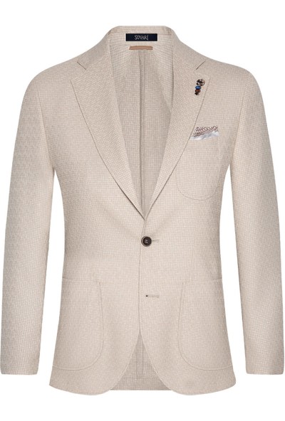 Süvari Slim Fit Desenli Bej Erkek Ceket