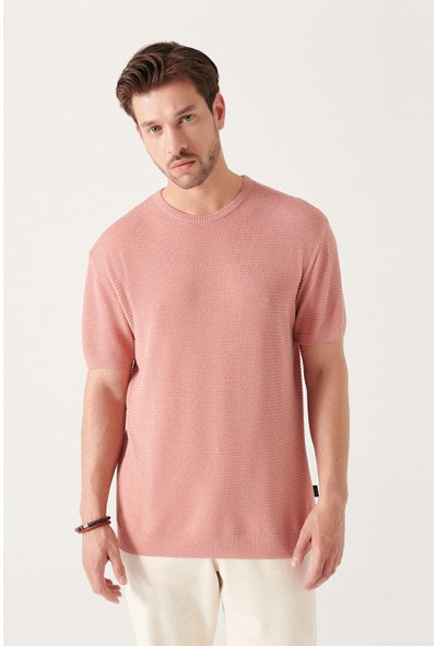 AVVA Erkek Gül Kurusu Bisiklet Yaka Jakarlı Kısa Kol Kazak A21Y5023 AVVA Erkek Gül Kurusu Bisiklet Yaka Jakarlı Kısa Kol Kazak A21Y5023