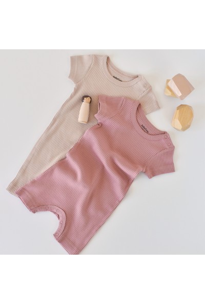 Mtc Kız Bebek 2'li Modal Organik Yazlık Kısa Kol Çıtçıtlı Tulum