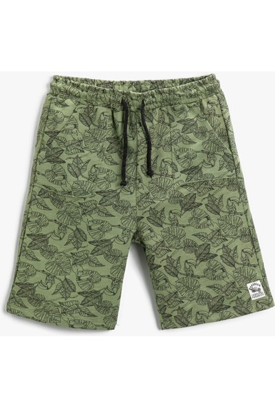 Koton Erkek Çocuk Yaprak Baskılı Şort Pamuklu Beli Bağcıklı