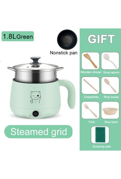 1.8l Çift Katmanlı Pirinç Ocak Küçük 1-2 Çok Fonksiyonlu Sıcak Pot Wok Ev Yapışmaz Pot 220 V | Multicokers (Yeşil)