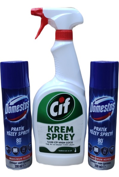 Cif Sprey Krem 750 ml + Domestos Pratik Yüzey Spreyi 200 ml Cif Sprey Krem 750 ml + Domestos Pratik Yüzey Spreyi 200 ml