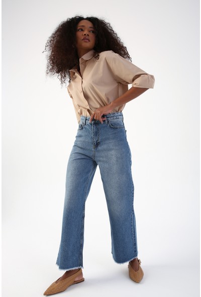 Paçası Püsküllü Denim Pantolon