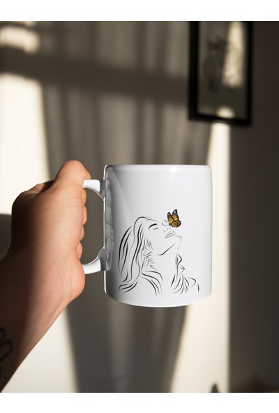 Wevoxa Kadın ve Kelebek Baskılı Kupa Bardak