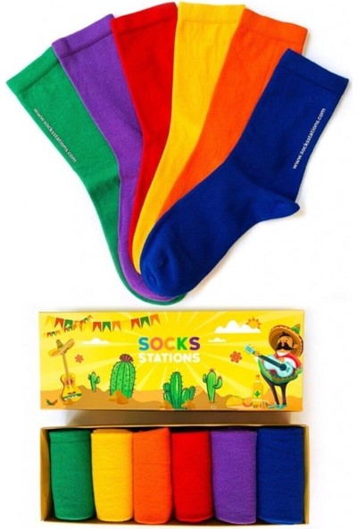 Socks Stations 6'lı Desenli Renkli Çorap Kutusu Paketi
