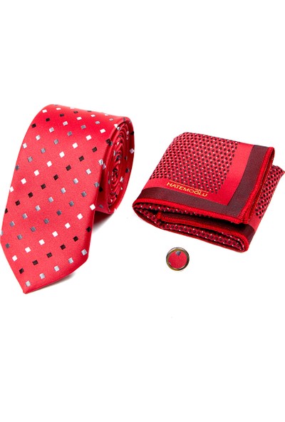 Hatemoğlu Bordo 3'lü Kravat Mendil Yaka Rozeti Set