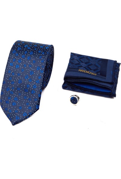 Hatemoğlu Lacivert 3'lü Kravat Mendil Yaka Rozeti Set