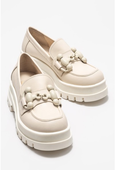 Elle Shoes Bej Deri Kadın Loafer