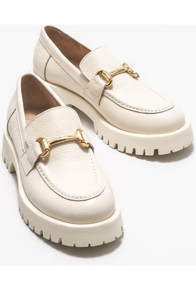 Elle Shoes Bej Deri Kadın Loafer