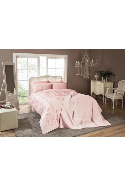Taç Yatak Örtülü Nevresim Takımı Lauren-Pudra