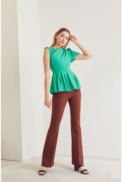 Lime Moda Tek Omuz Bluz-Yeşil