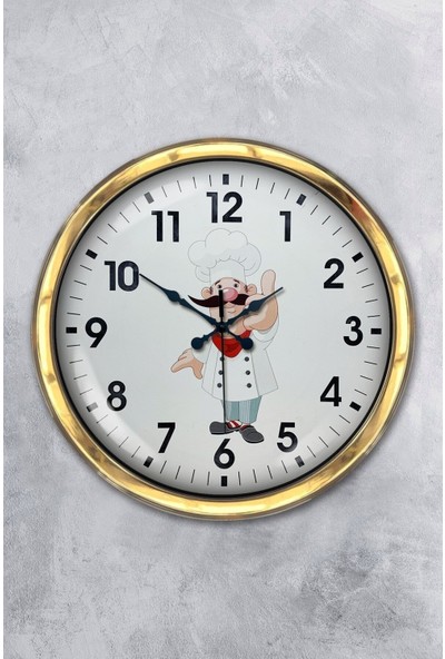 Aib Store Dekoratif 40 cm Gold Metal Aşçı Mutfak Duvar Saati