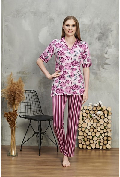 Seviyel Kadın Viskon Likralı Pijama Takımı Viskon 58270