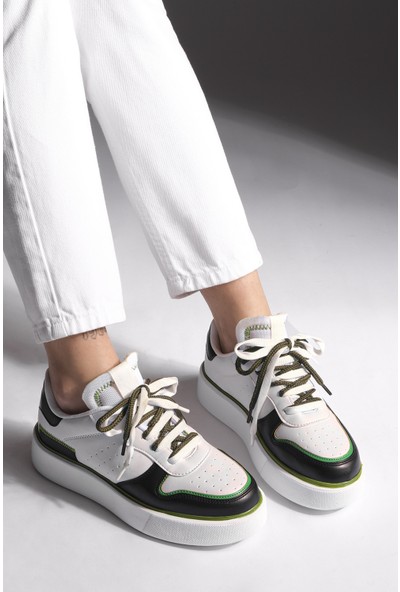 Marjin Kadın Sneaker Kalın Taban Blok Renk Bağcıklı Spor Ayakkabı Pera Marjin Kadın Sneaker Kalın Taban Blok Renk Bağcıklı Spor Ayakkabı Pera