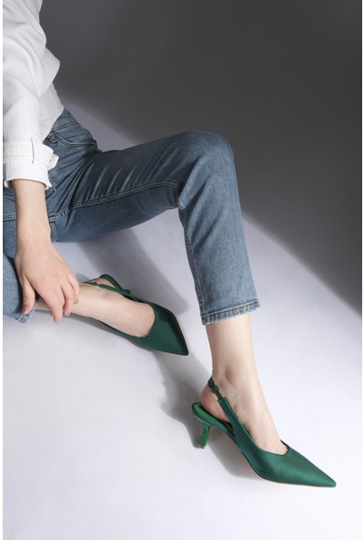 Marjin Kadın Stiletto Arkası Açık Sivri Burun Topuklu Ayakkabı Ader