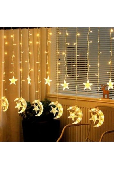 Amazeus Ay Yildiz Dekorlu Animasyonlu Perde LED Işik 3 Metre