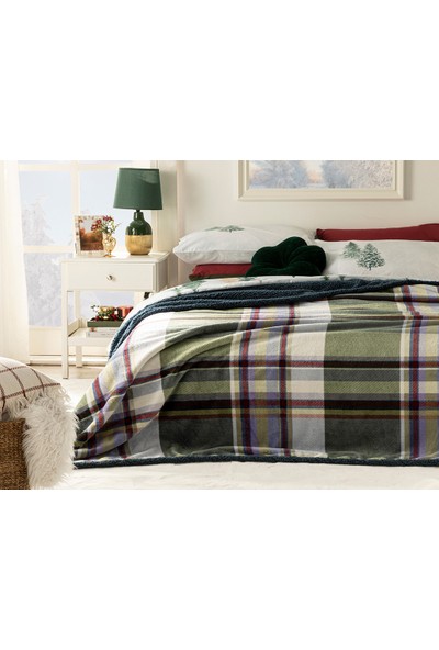 English Home Glen Sherpa Tek Kişilik Battaniye 150X200 cm Mavi - Yeşil