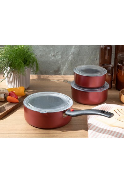 English Home Nova Granit 7 Parça Pişir-Sakla Set 12-14-16 cm Bordo