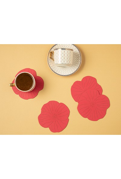 English Home Blossom Suni Deri 4'lü Bardak Altlığı 10 cm Pembe