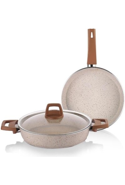Schafer Dark Storm Granit 26 cm Basık Tencere + 26 cm Tava Krem Schafer Dark Storm Granit 26 cm Basık Tencere + 26 cm Tava Krem
