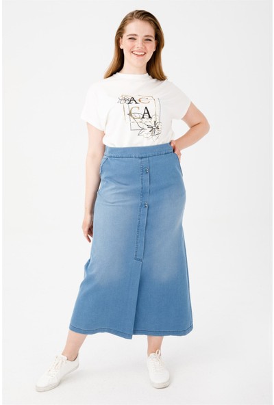 Cep Detaylı Kot Etek - Lacı Cep Detaylı Kot Etek - Lacı