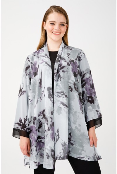 Büyük Beden Desenli Şifon Ceket - Lıla