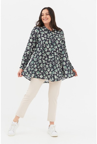 Büyük Beden Desenli Tunik - Lacı