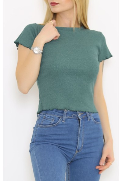 Modazeyn Fırfır Detaylı Bluz Yeşil - 8702.1567. Modazeyn Fırfır Detaylı Bluz Yeşil - 8702.1567.