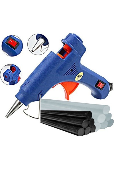 Laqaydükkan34 Sıcak Mum Silikon Tabancası 60 Watt 5 Adet Beyaz 5 Adet Siyah Mum Silikonlu Set