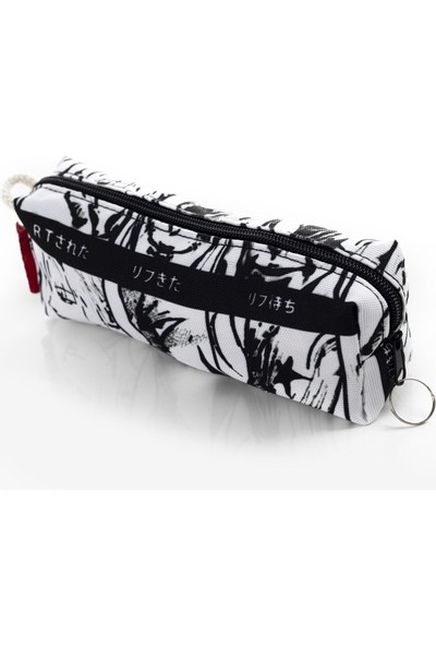 Alp Collection Siyah Beyaz Anime Desenli Kalemlik Fermuarlı Makyaj Çantası