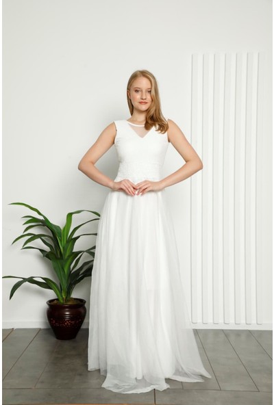 Jomoti Kalın Askılı Tüllü Abiye