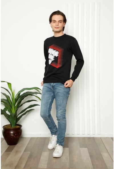 Jomoti Bisiklet Yaka Baskılı Sweat