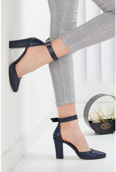 Hayalimdeki Ayakkabı Lole Lacivert Cilt Topuklu Ayakkabı 37