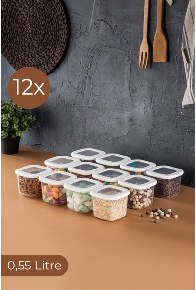 Vienev Foly Kare Erzak Saklama Kabı 12'li Set Küçük Boy 0,55 Litre Vienev Foly Kare Erzak Saklama Kabı 12'li Set Küçük Boy 0,55 Litre