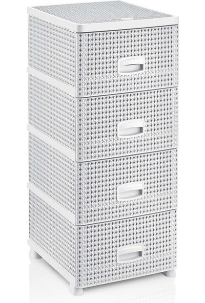 Rio Beyaz Örgü Desen 4 Çekmeceli Dolap